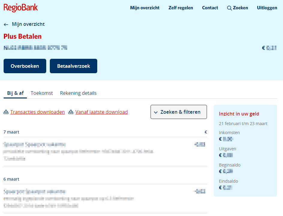 Uw rekeningverzicht in Mijn RegioBank - RegioBank